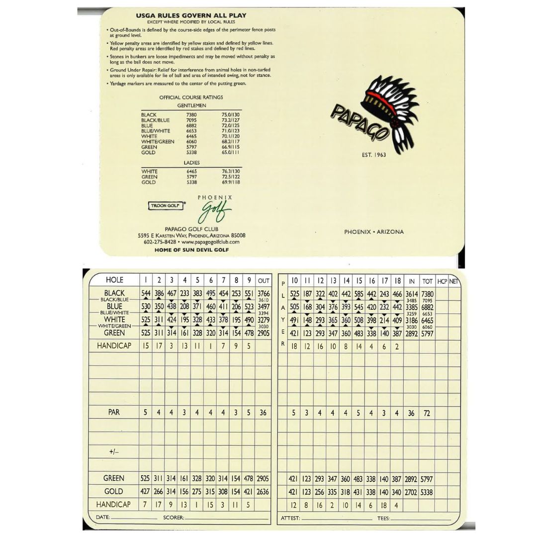 Scorecard - Papago Golf Club